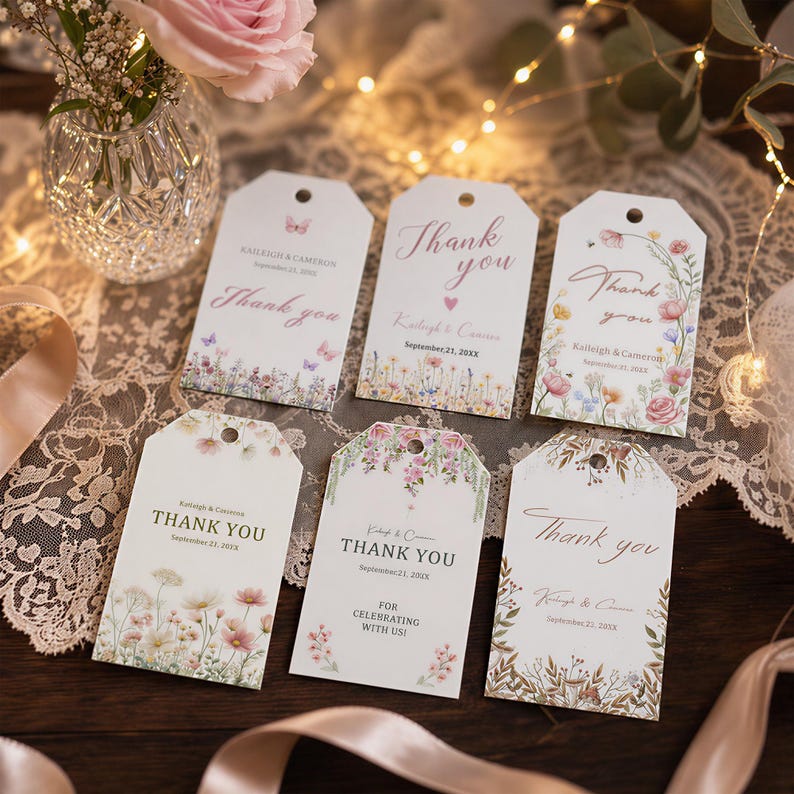 Floral Personalized Tag for Wedding Favors, Custom Thank You Tag With ...