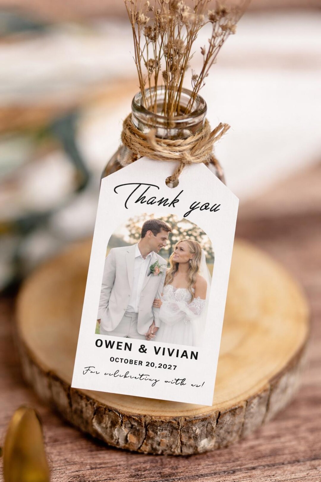 Set of 10，custom Photo Wedding Favor Tags, Personalized Wedding Thank ...