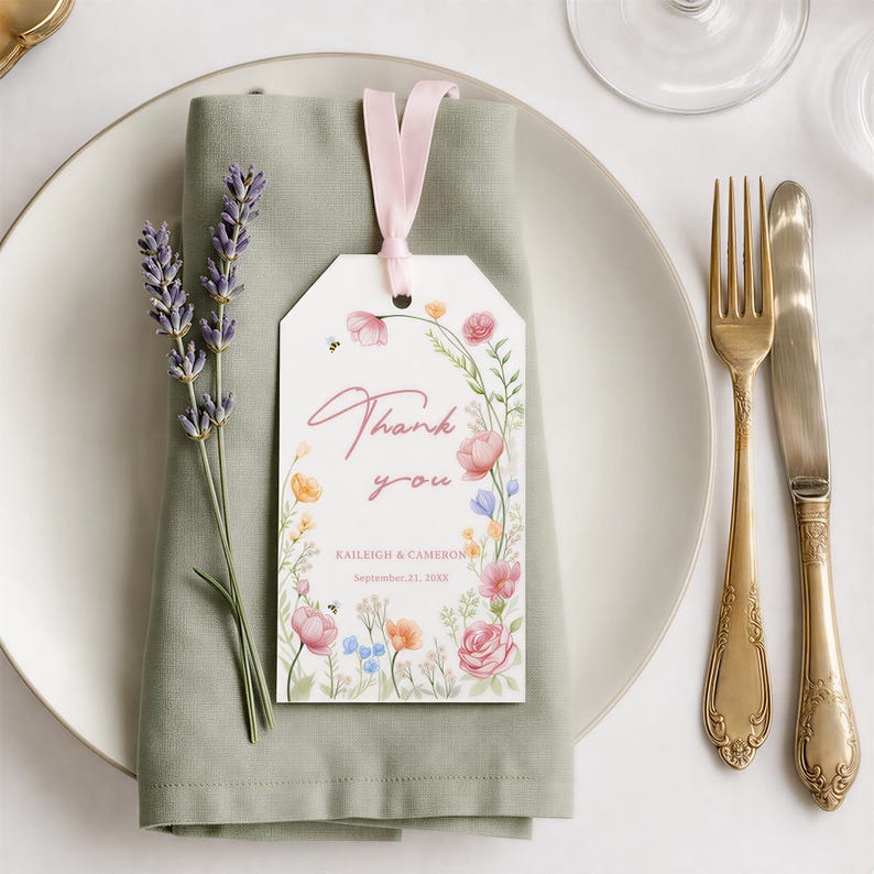Floral Personalized Tag for Wedding Favors, Custom Thank You Tag With ...