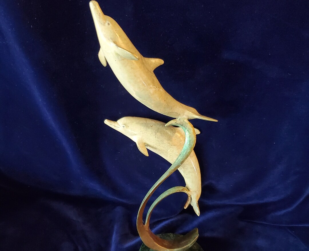 Vintage Brass & Marble Dolphin Sculpture by Spi-home 12 - Etsy
