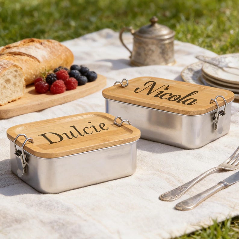 Personalized 304 Stainless Steel Lunch Box – Food-grade Wooden Lid ...