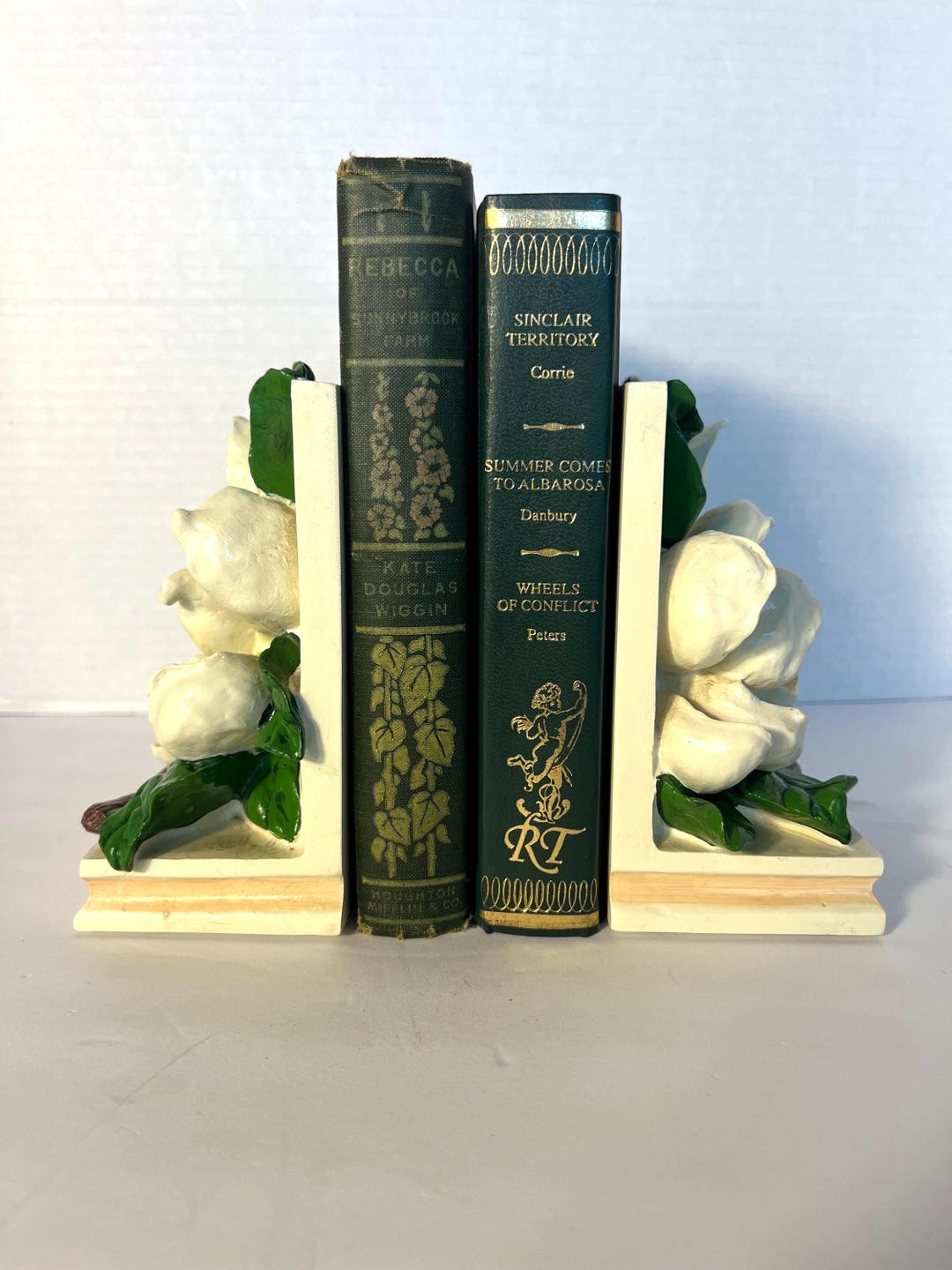 Vintage Magnolia Flower Bookends by CBK Ltd 1995 | Cream & Green Floral ...