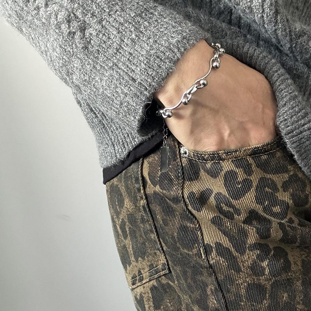 Silver Wave Bead Bracelet, Minimalist Fluid Metal Chain Jewelry, Modern ...