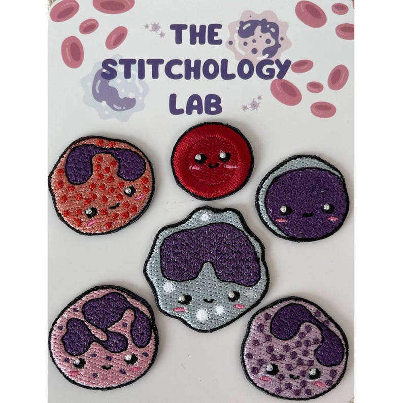 Lymphocyte White Blood Cell Embroidery Pin - Lab Coat Pin - Medical Lab ...