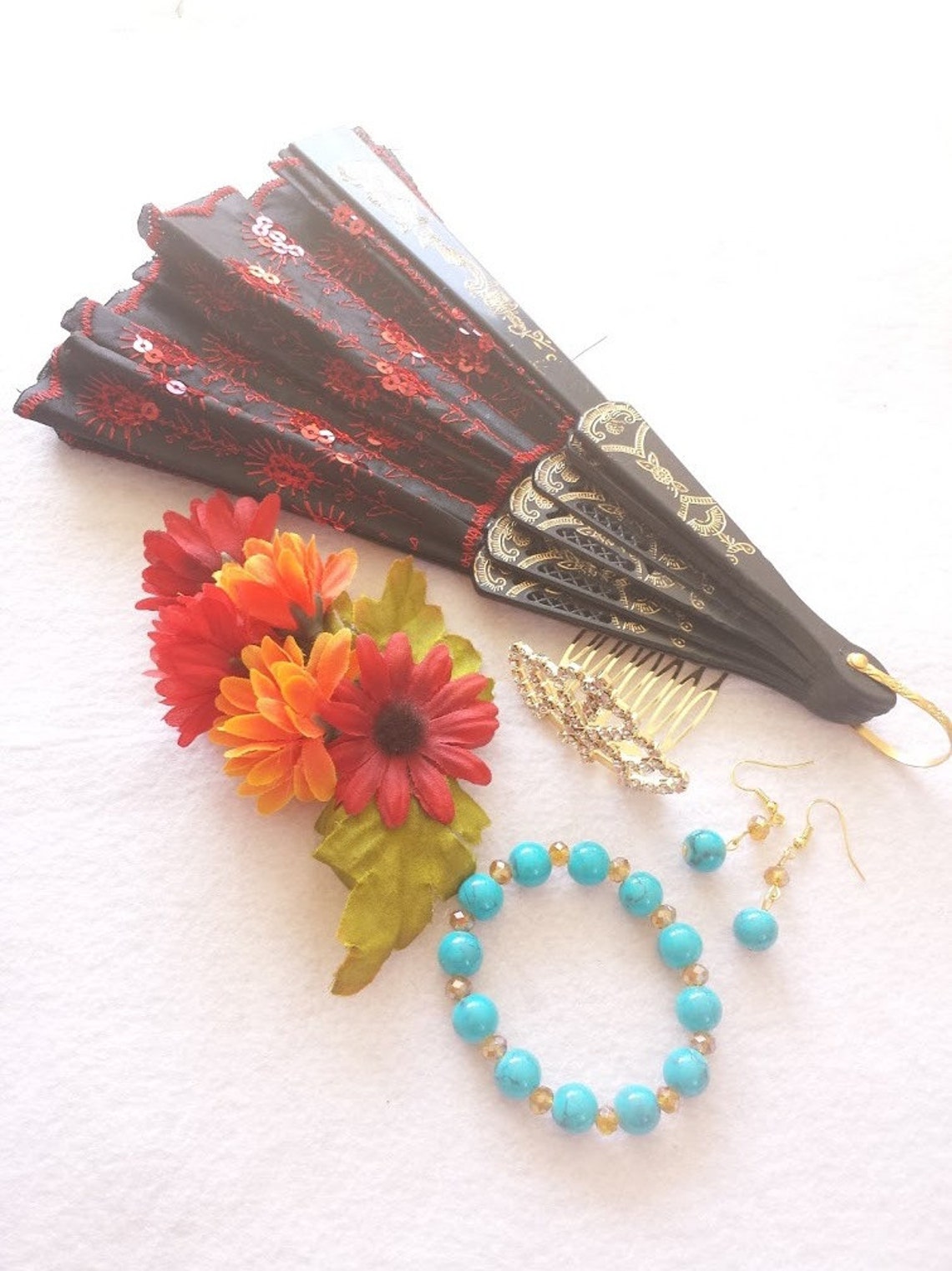 Latina Princess Set of Crown Earrings Bracelet Fan and - Etsy