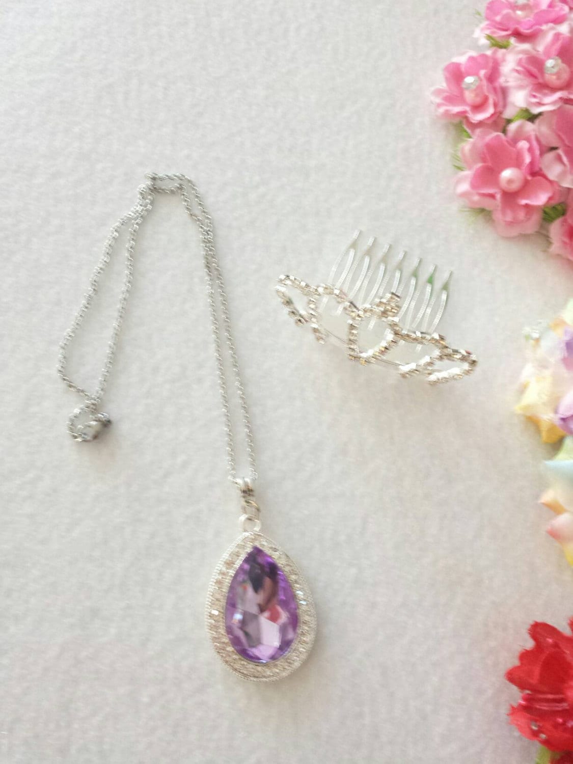 Set of Crown Tiara and Purple Amulet Necklace | Etsy