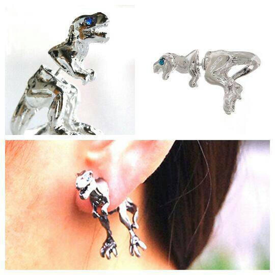 Retro 3D D Silver Plated T-rex Pair of Earrings - Etsy