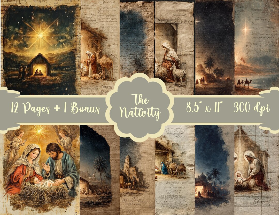 Christmas Nativity Junk Journal Pages Kit, Scrapbook Ephemera (digital ...