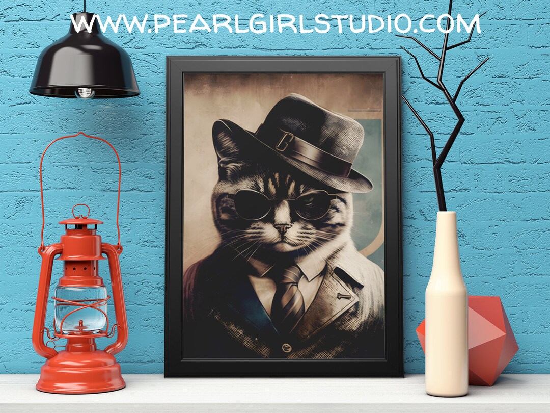 Unframed Retro Mafia Cat Satin Portrait Poster/gift for Cat - Etsy