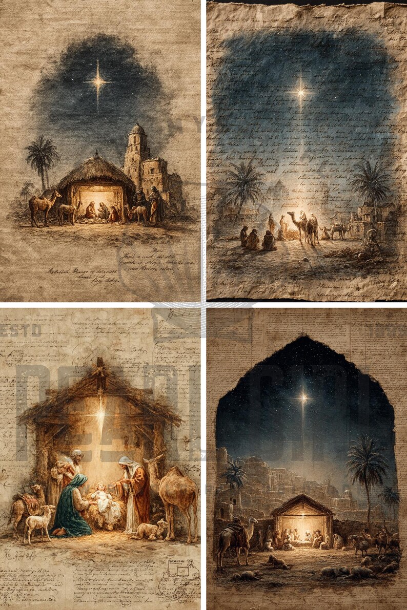 Christmas Nativity Junk Journal Pages Kit, Scrapbook Ephemera (digital ...