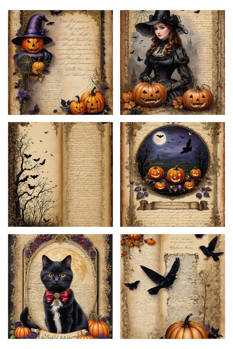 Halloween Night Junk Journal Kit: Printable Ephemera, Collage Sheets ...