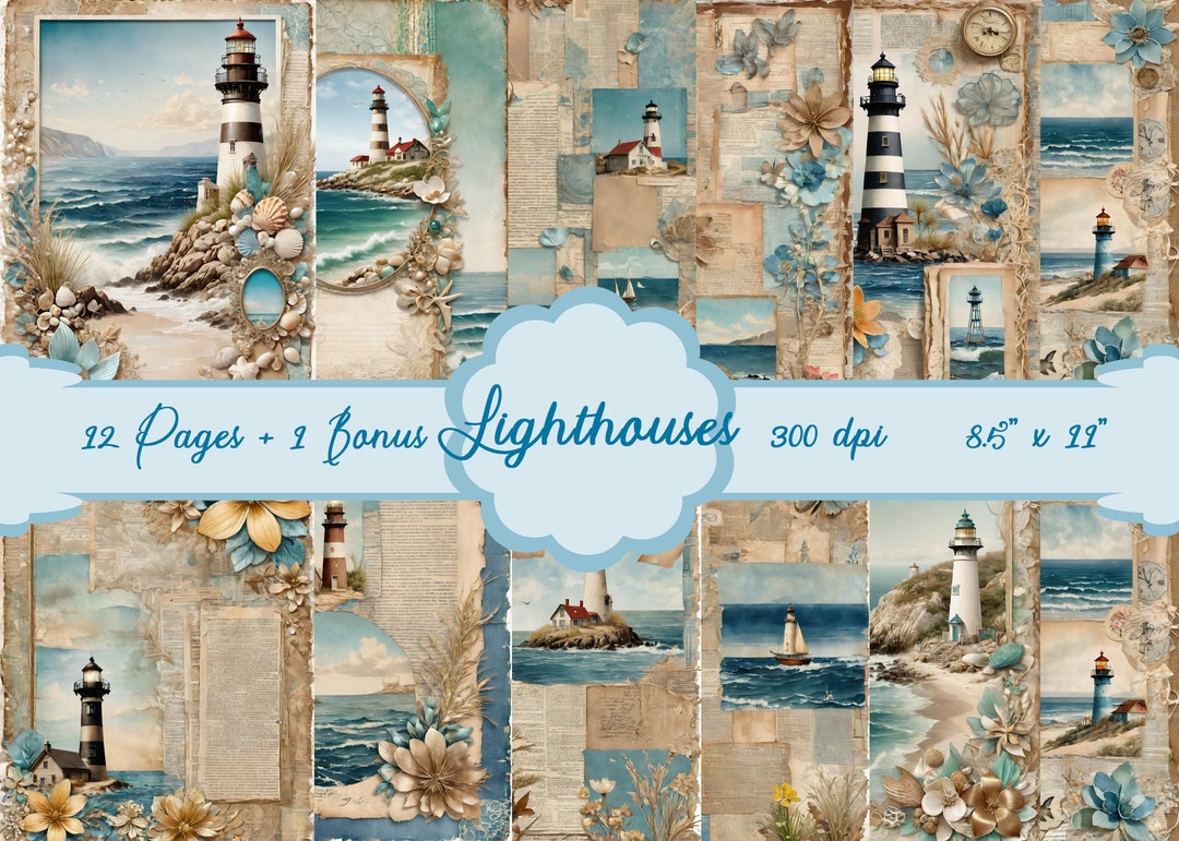 Vintage Lighthouse Journal Pages, Nautical Scrapbook Kit (digital ...