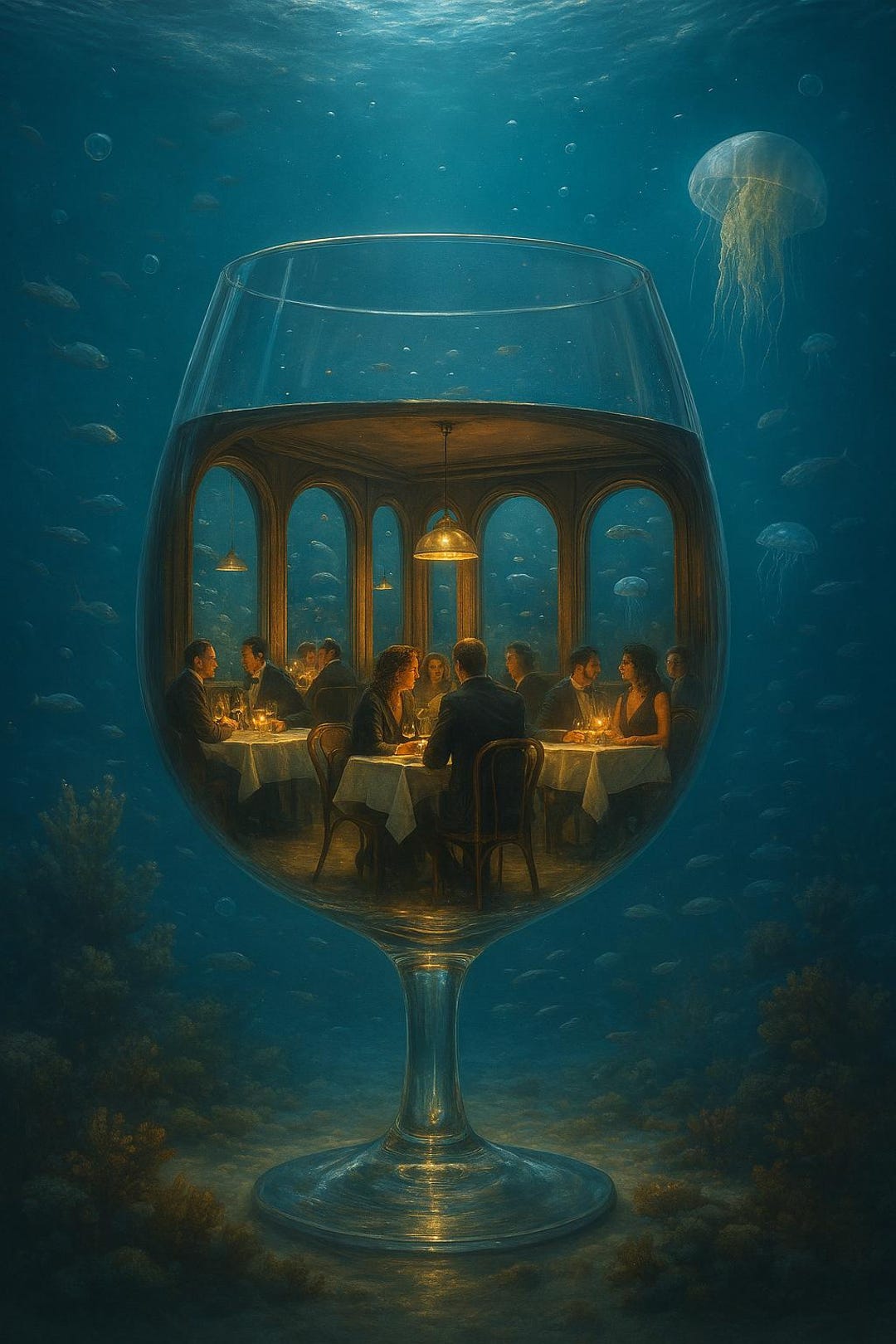 Underwater Restaurant Art Print: Surreal Wine Glass Fantasy (digital ...