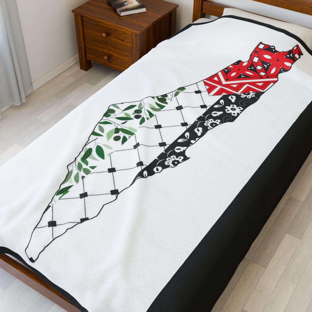 Palestine Map Velveteen Plush Blanket Patchwork Palestinian Flag Design ...