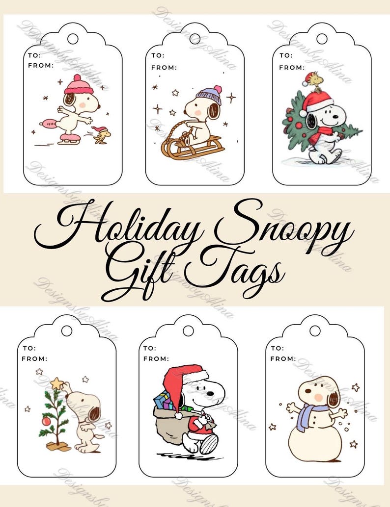 Holiday Snoopy Gift Tags - Etsy