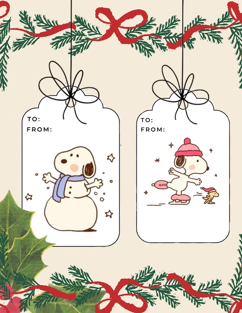 Holiday Snoopy Gift Tags - Etsy