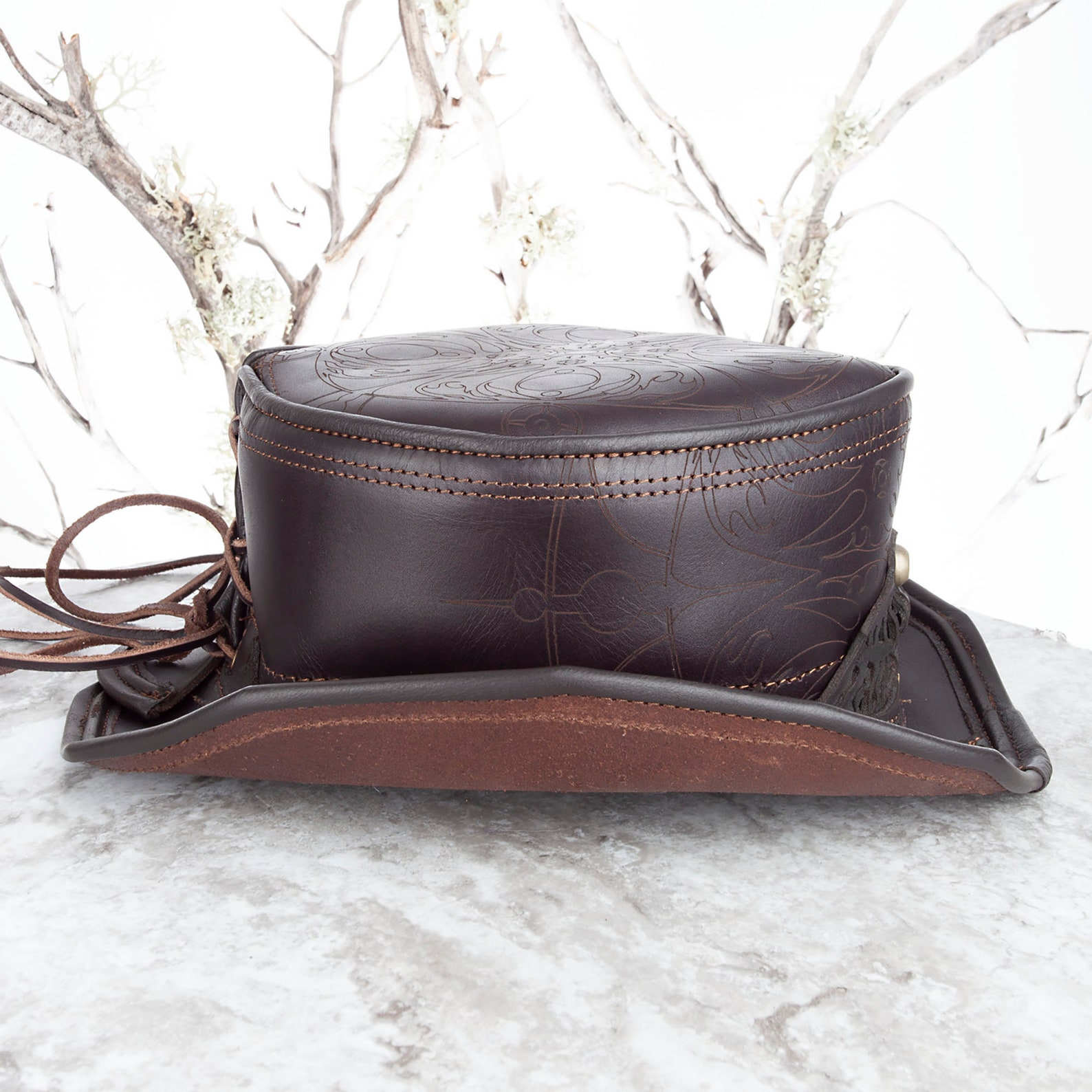 Leather Top Hat Short Top Hat Leather Hat Adjustable - Etsy