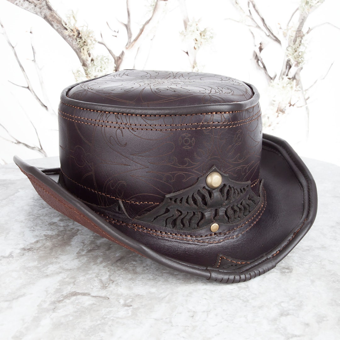 Leather Top Hat, Short Top Hat, Leather Hat, Adjustable Sizing, Burning ...