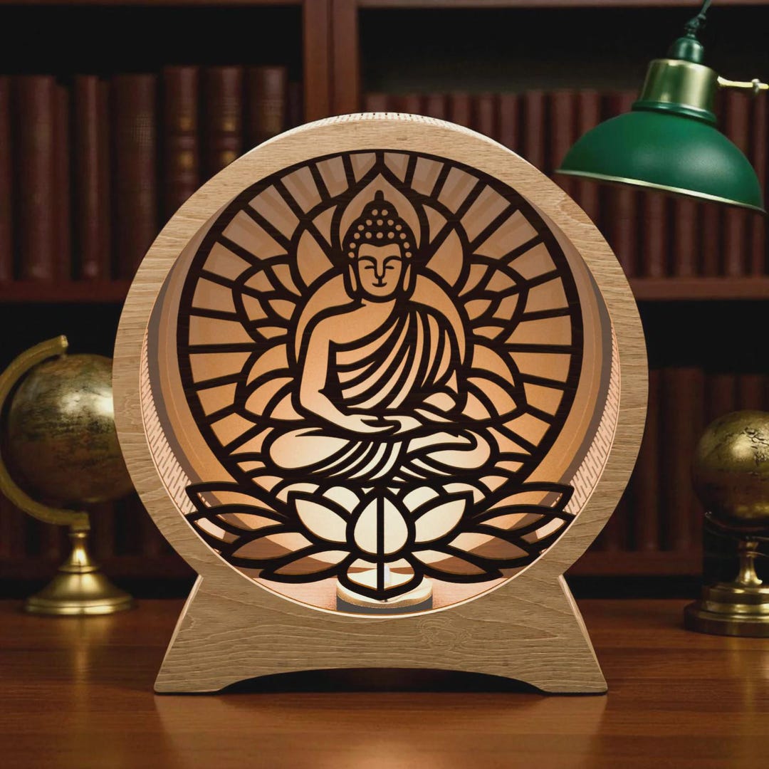 Wooden Buddha LED Table Lamp – Lotus Design Meditation Light, Spiritual ...