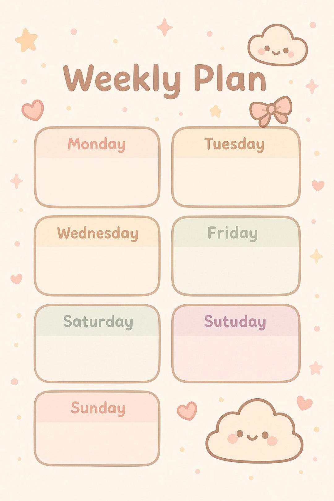 Kawaii Pastel Weekly Planner Template (digital Download) - Etsy