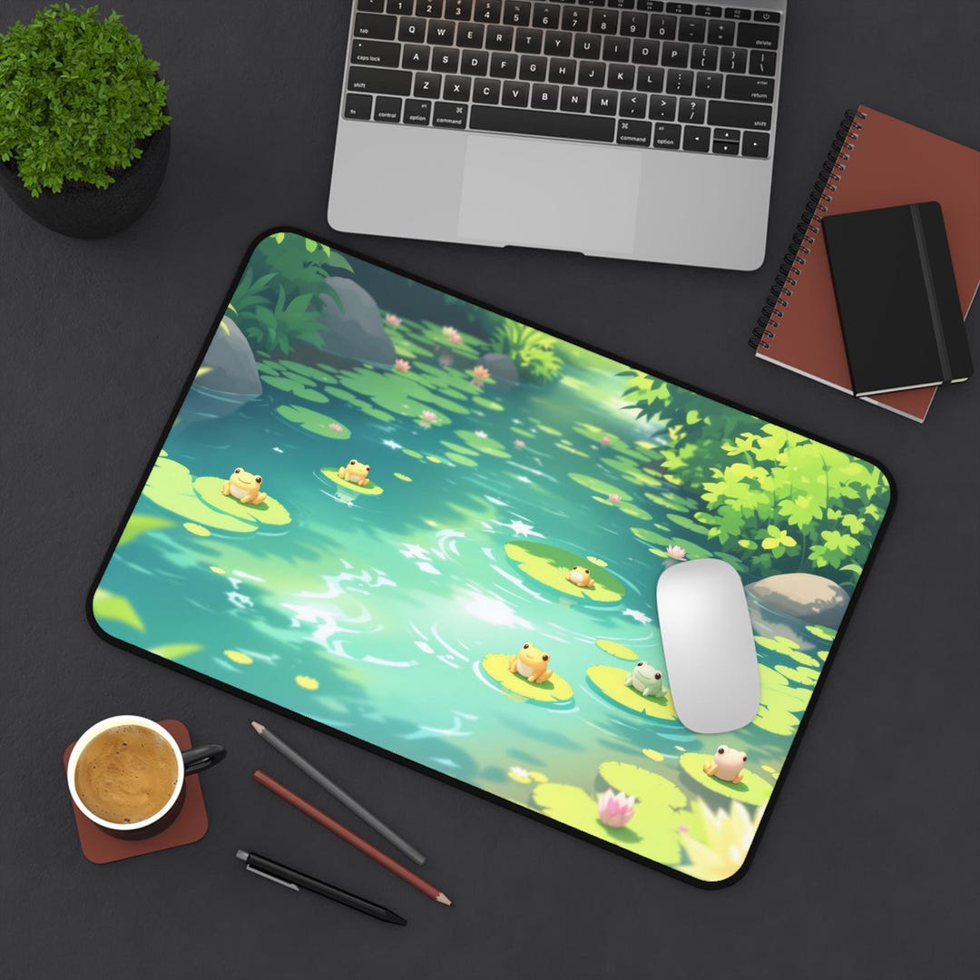 Kawaii Lily Pad Frogs Desk Mat | Cute Pond Mouse Pad - Etsy