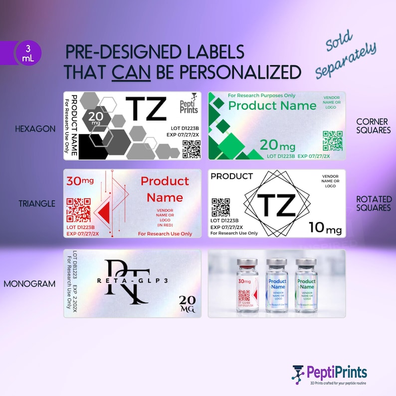 Peptide Labels Ready-to-ship • Waterproof Printed Vial Stickers for 3ml ...