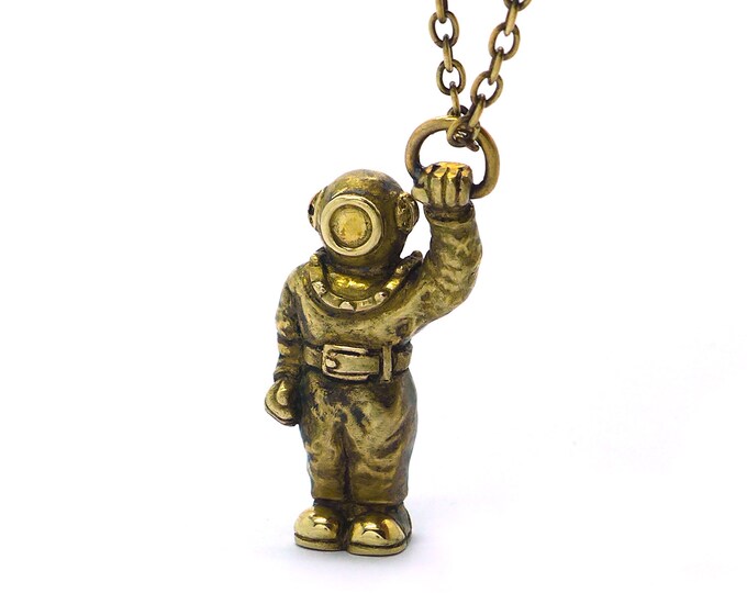 Deep Sea Diver Necklace Miniature Figure Handmade in Brass. - Etsy