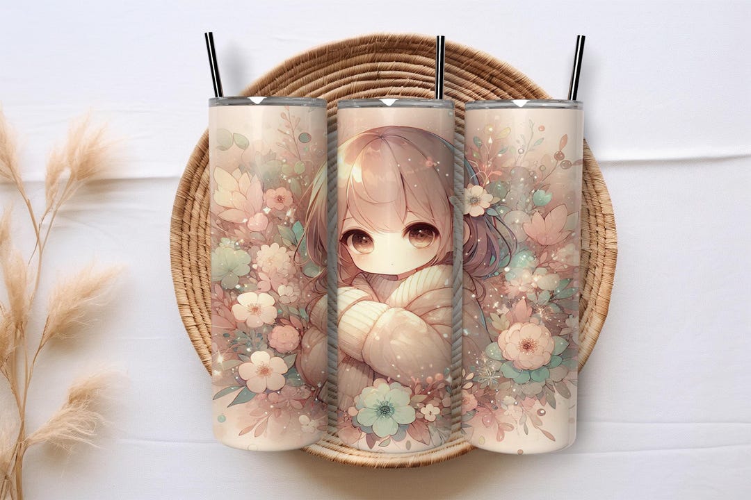 Chibi Girl Tumbler Wrap | Pastel Floral PNG Design (digital Download ...