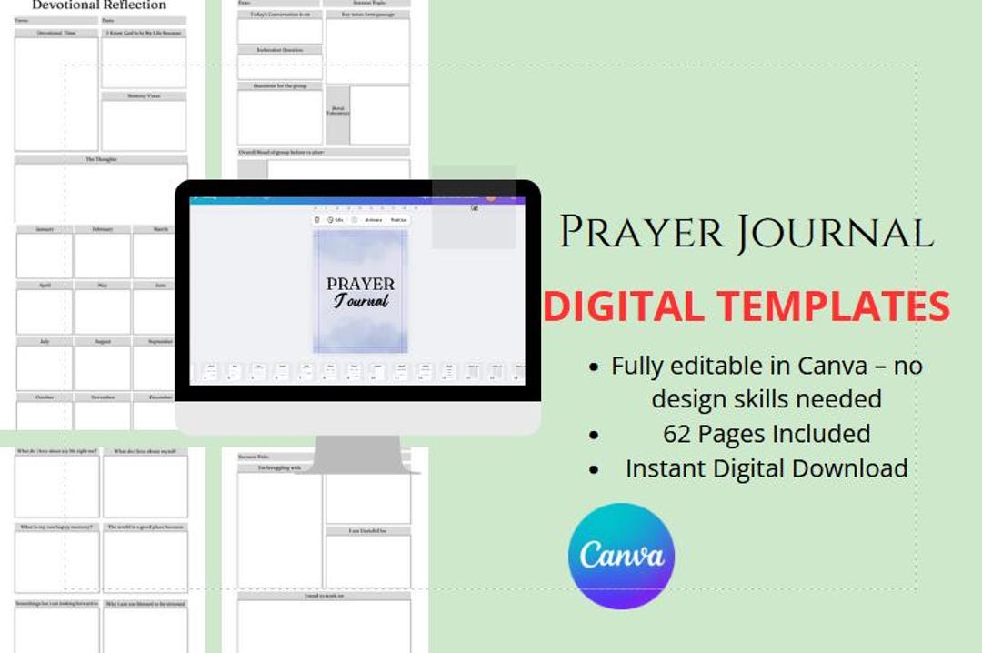 Christian Prayer Journal Canva Template | 62 Page Faith Planner ...