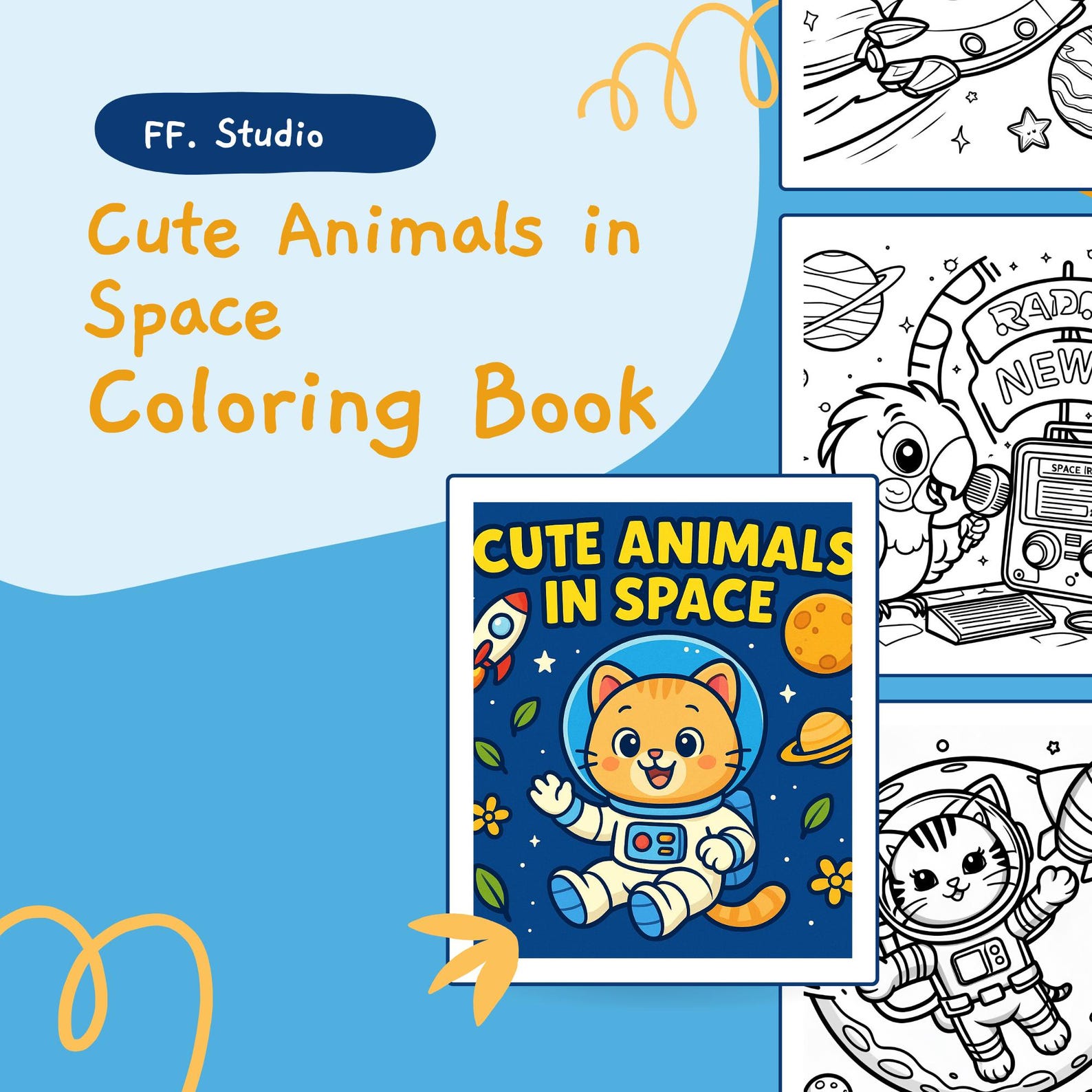 Kawaii Space Animals Coloring Pages, Kids Outer Space Activity (digital ...