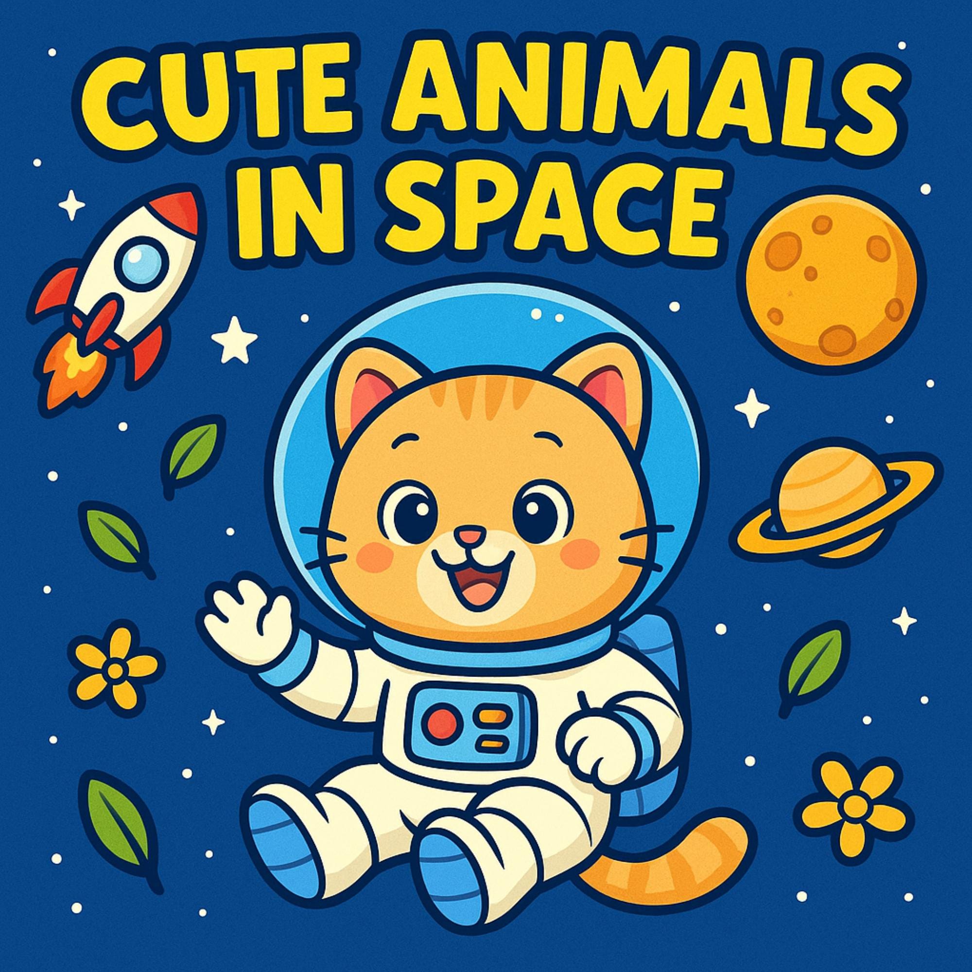 Kawaii Space Animals Coloring Pages, Kids Outer Space Activity (digital ...