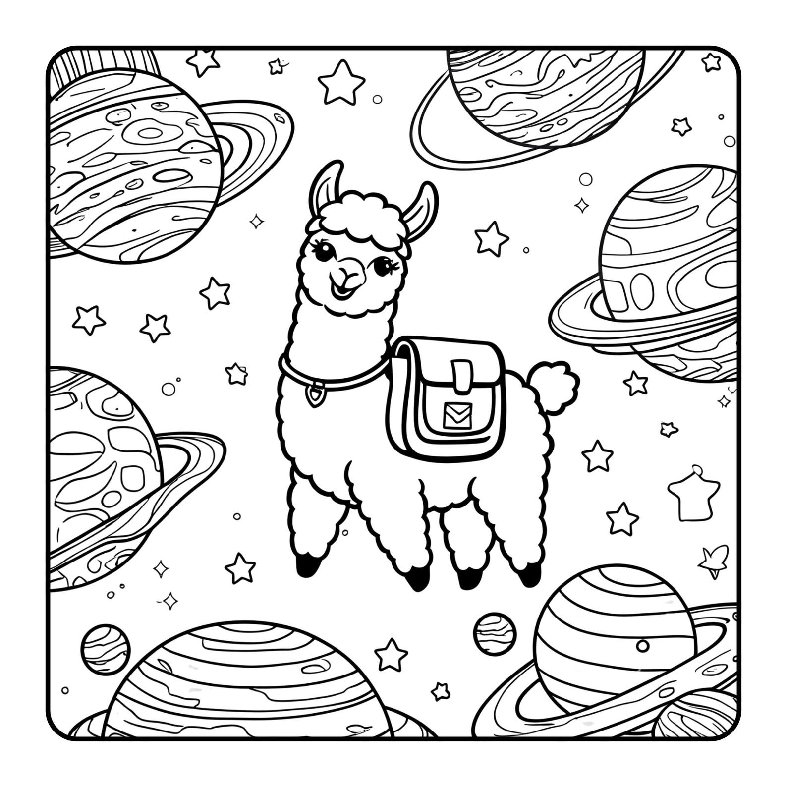 Kawaii Space Animals Coloring Pages, Kids Outer Space Activity (digital ...