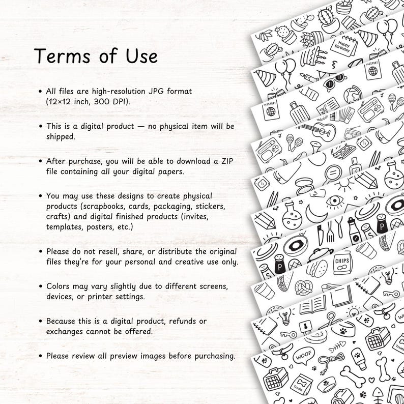 Hand Drawn Doodle Pattern Digital Paper Bundle (seamless JPG) - Etsy ...