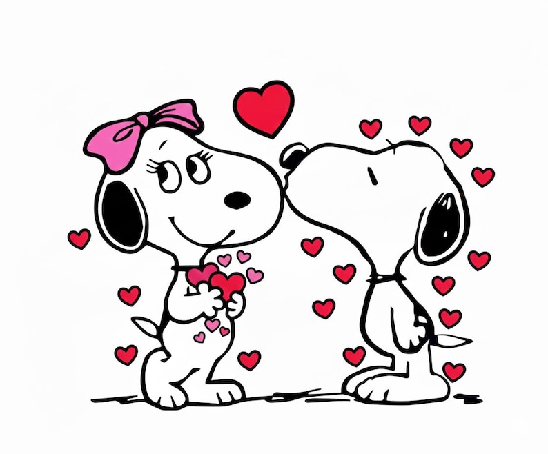 Cute Romantic Cartoon Puppy Couple Illustration SVG PNG | Snoopy-style ...