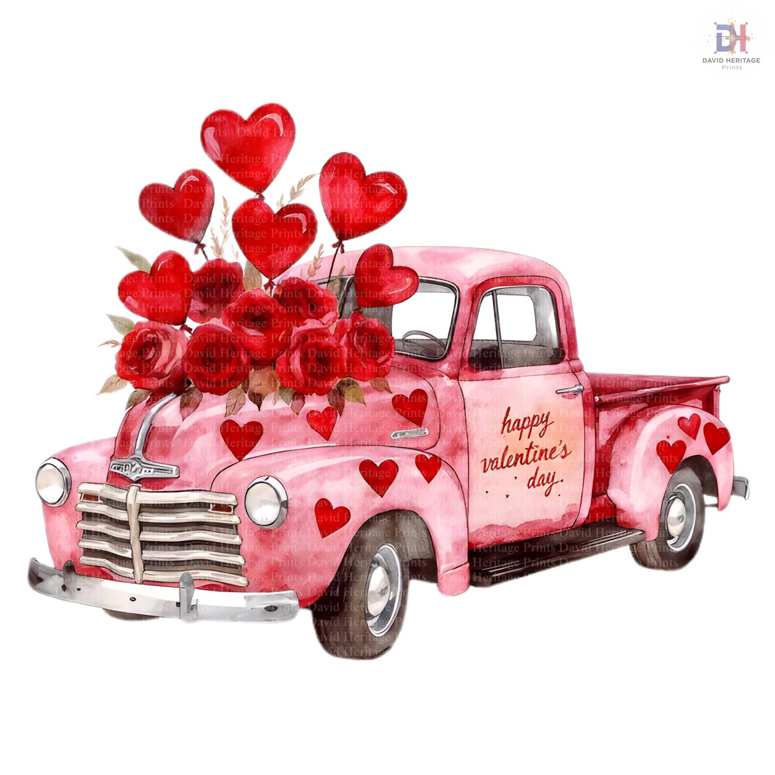 20 Valentine's Day Truck Clipart, Pink Vintage Truck, Valentine ...