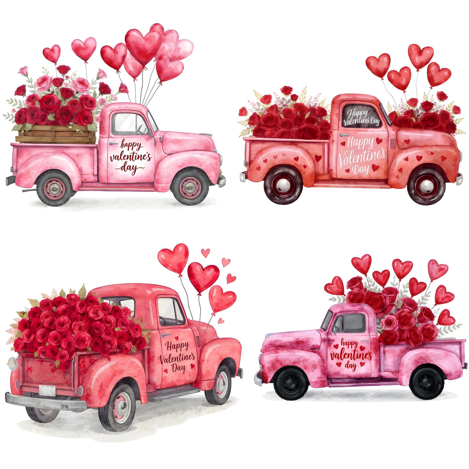 20 Valentine's Day Truck Clipart, Pink Vintage Truck, Valentine ...
