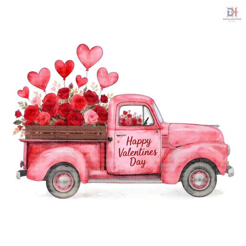 20 Valentine's Day Truck Clipart, Pink Vintage Truck, Valentine ...