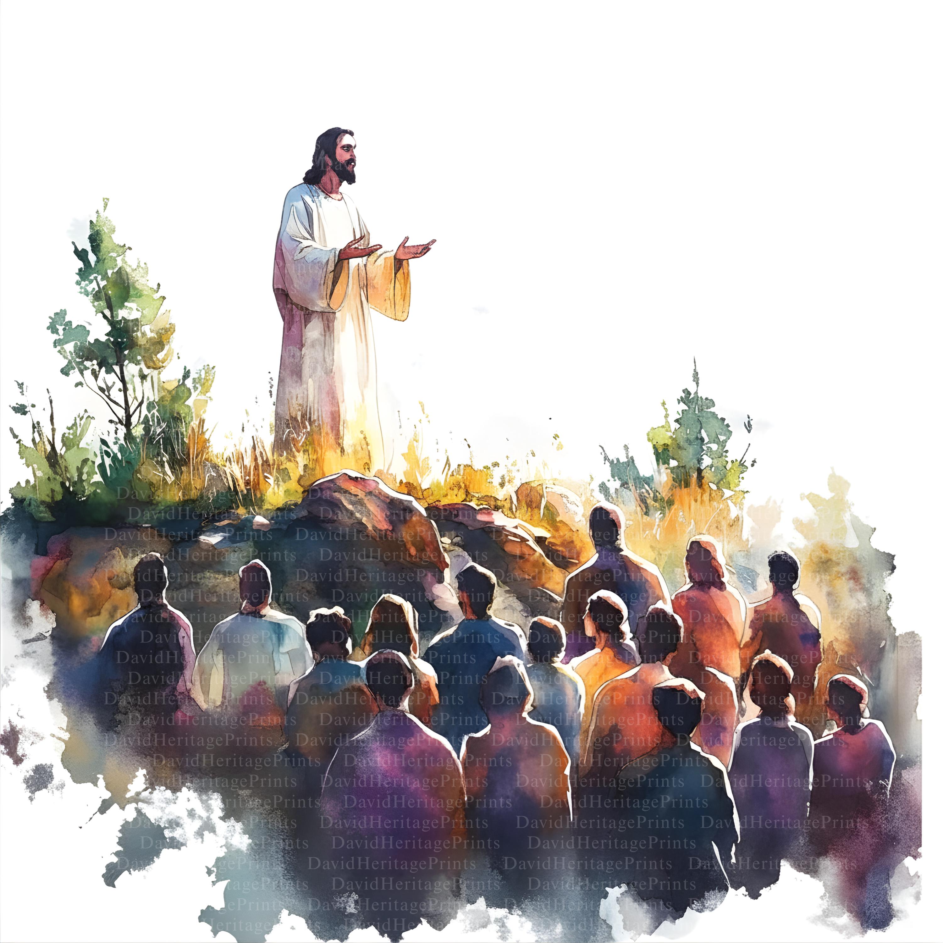 Jesus Preaching Watercolor Clipart Bundle, Sermon on the Mount (digital ...