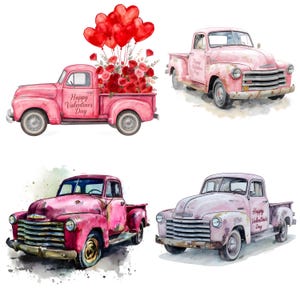 20 Valentine's Day Truck Clipart, Pink Vintage Truck, Valentine ...