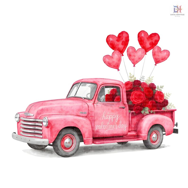 20 Valentine's Day Truck Clipart, Pink Vintage Truck, Valentine ...