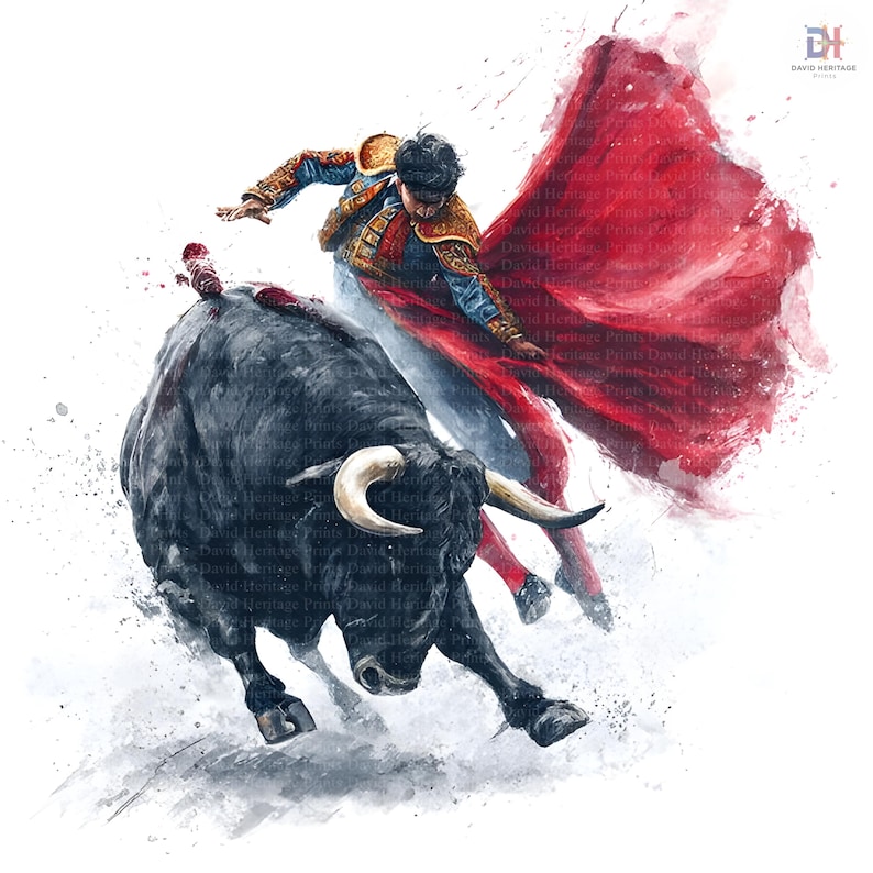 15 Matador and Bull Clipart, Watercolor Bullfighter JPG, Spanish ...