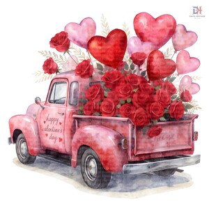 20 Valentine's Day Truck Clipart, Pink Vintage Truck, Valentine ...