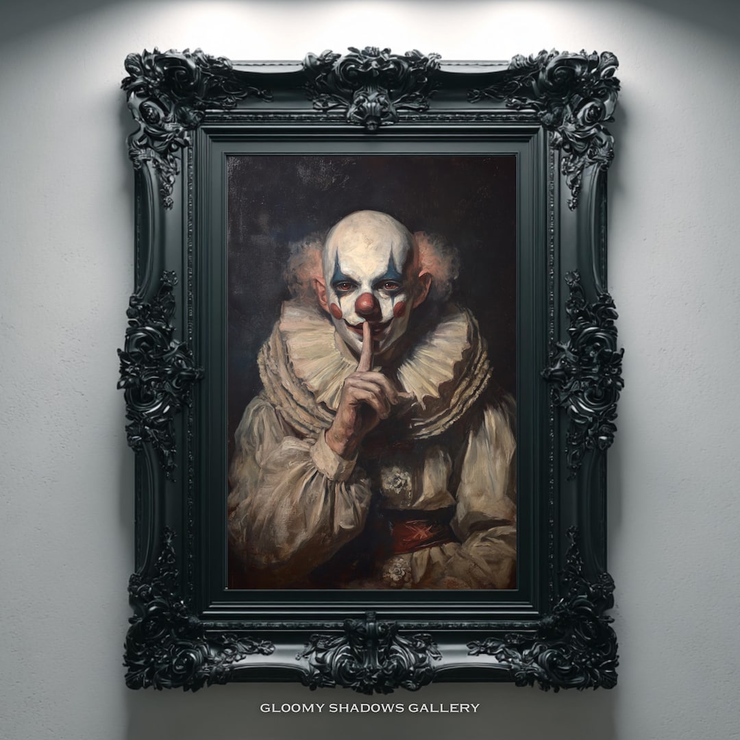 Creepy Shushing Clown Printable Wall Art Print, Gothic Oil Painting ...