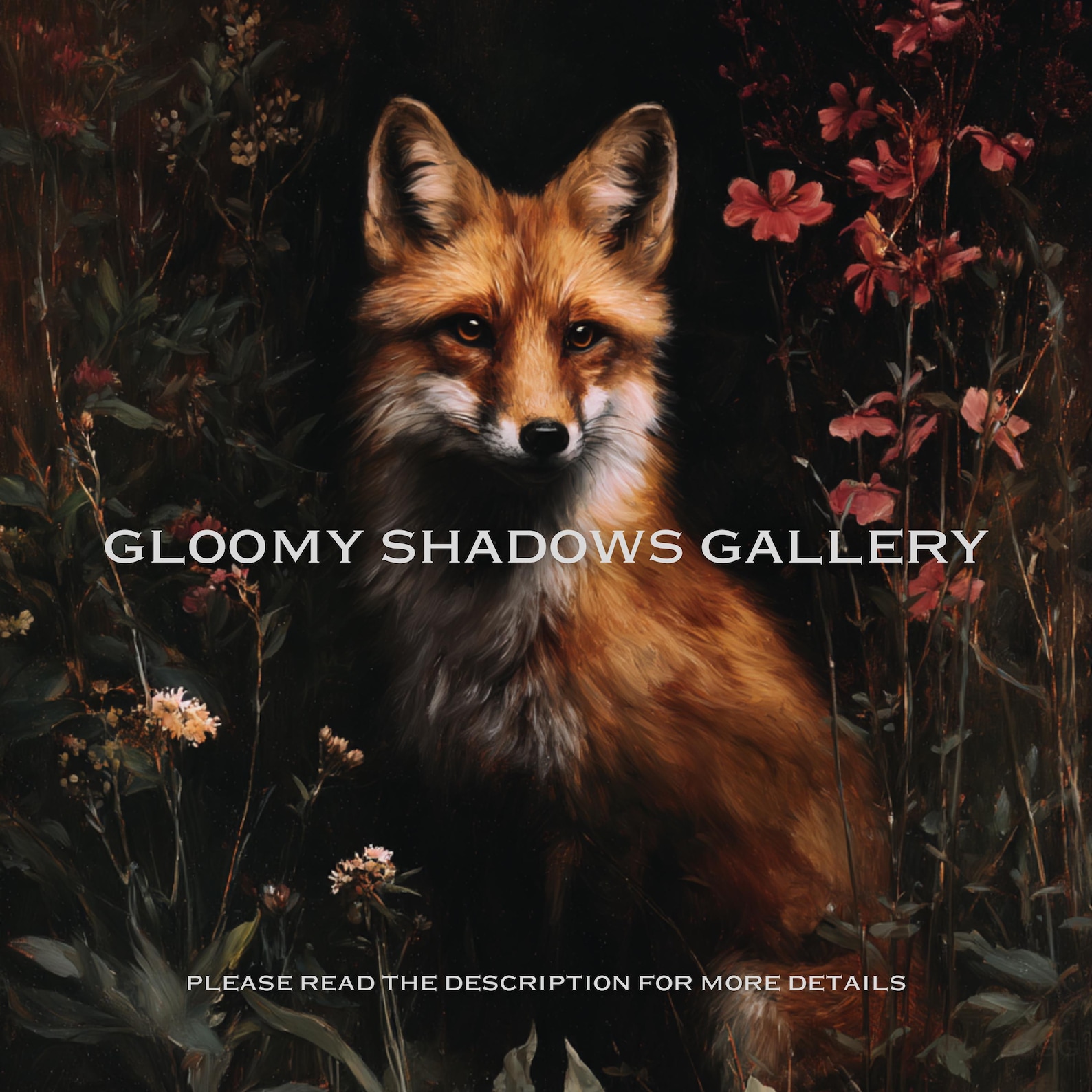 Midnight Garden Fox Wall Art, Gothic Forest Animal Oil Painting Print ...