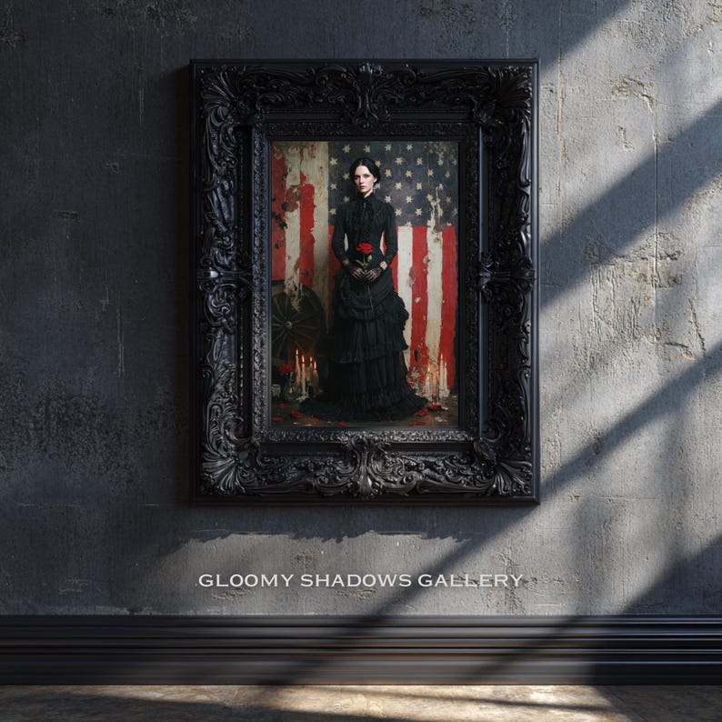 Goth Americana Woman Portrait Printable Wall Art, Dark Patriotic Rose ...