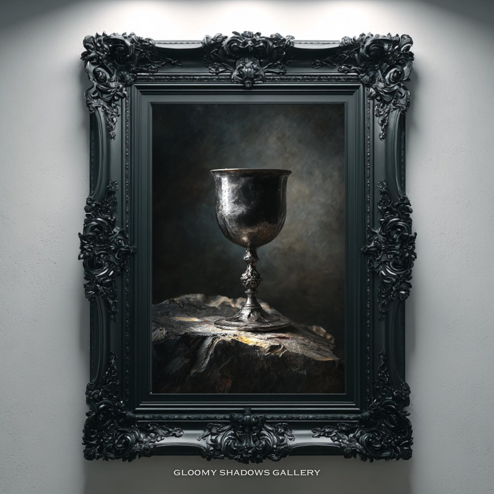 Midnight Silver Chalice Wall Art, Gothic Still Life Oil Painting Print ...