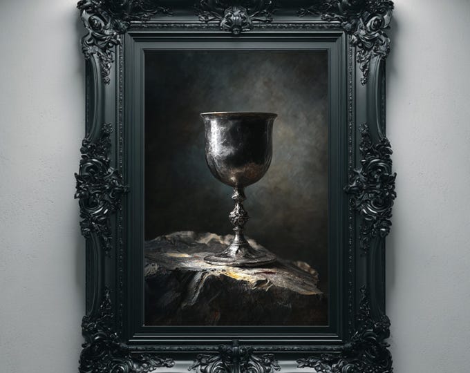 Midnight Silver Chalice Wall Art, Gothic Still Life Oil Painting Print ...