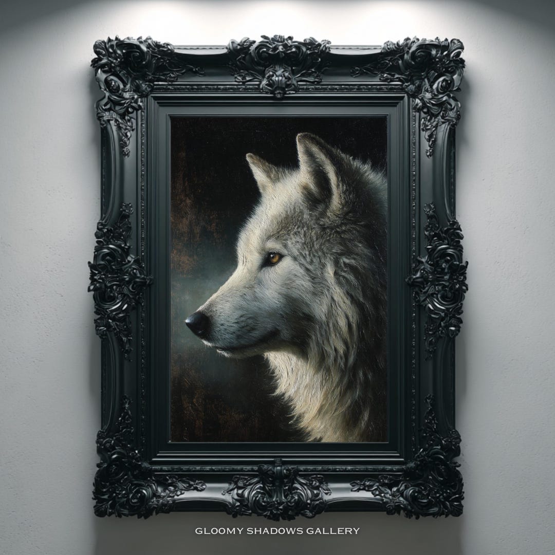 Gothic Wolf Portrait Oil Painting Print, Wicked Wildlife Decor, Moody ...