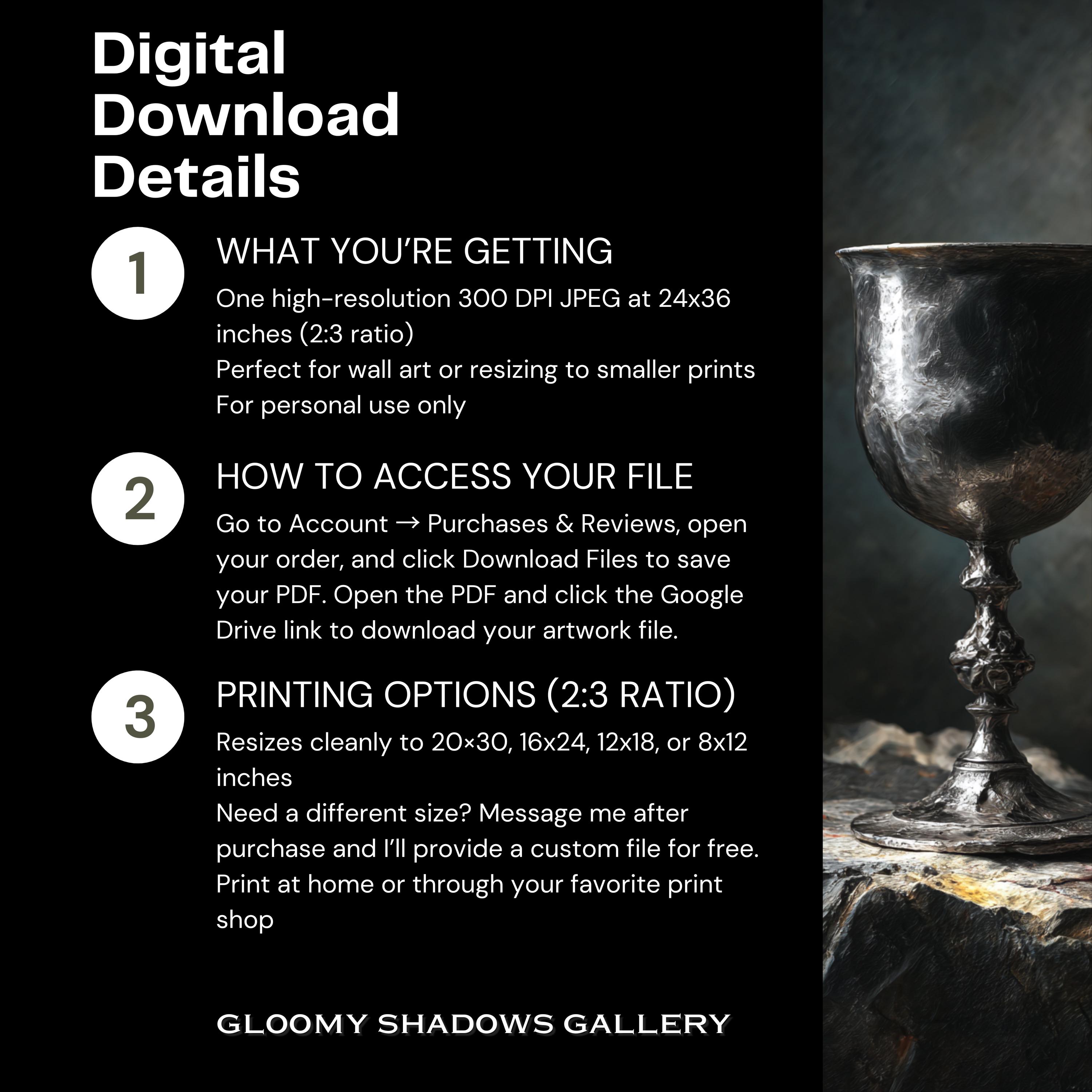 Midnight Silver Chalice Wall Art, Gothic Still Life Oil Painting Print ...