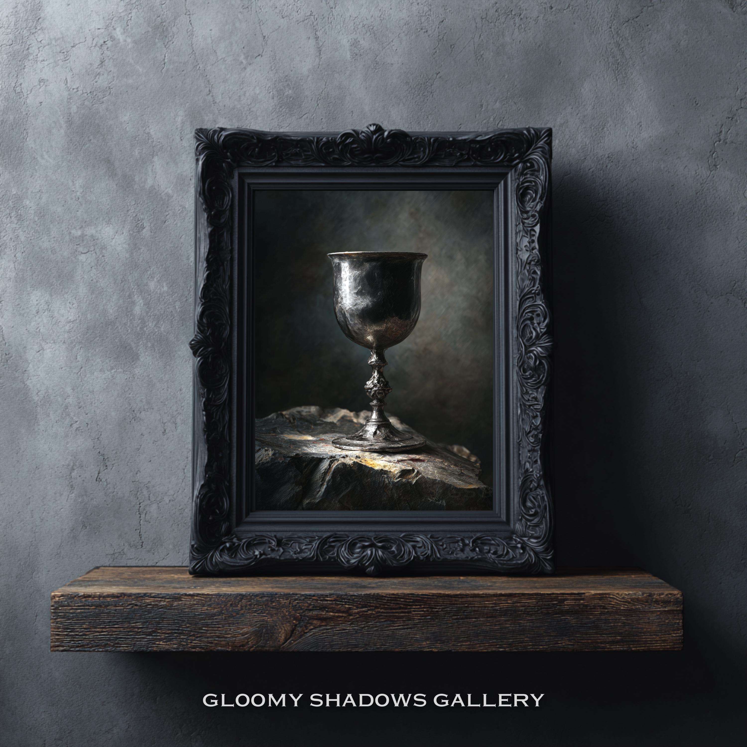 Midnight Silver Chalice Wall Art, Gothic Still Life Oil Painting Print ...